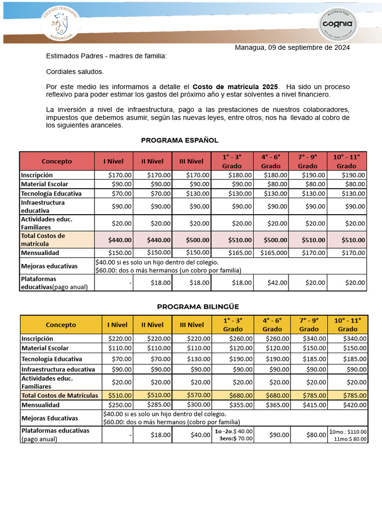 RI 2025 Costo de Matricula - PPMM | PDF | Economias