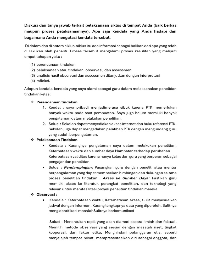 Diskusi Dan Tanya Jawab Terkait Pelaksanaan Siklus | PDF