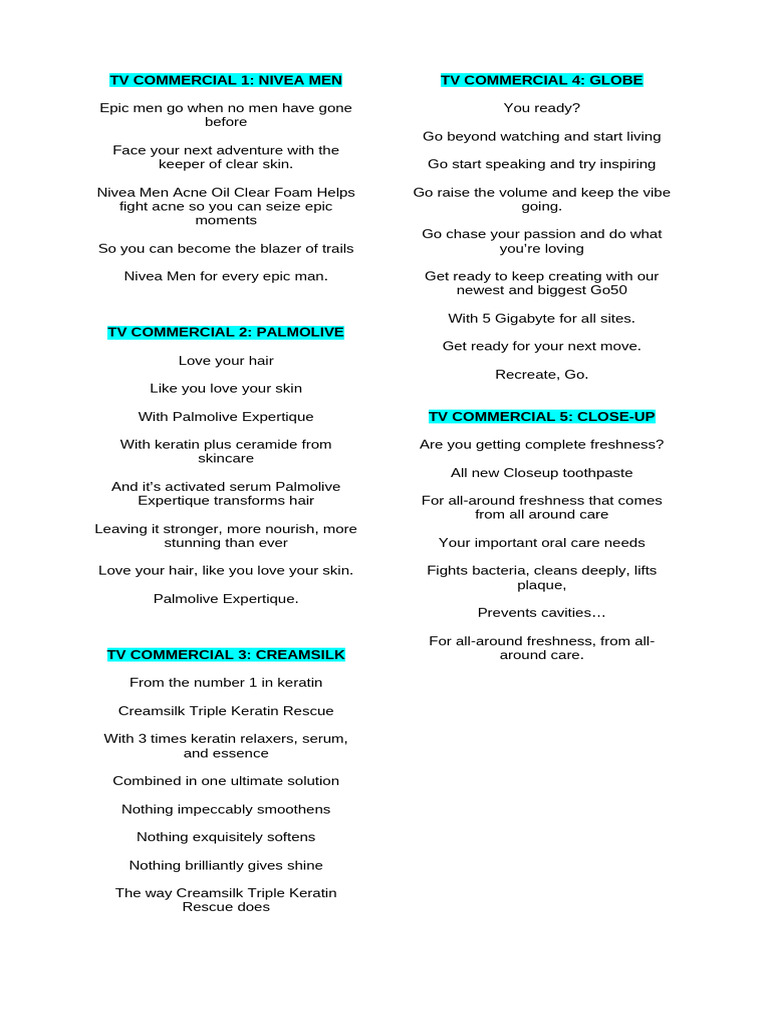 TV Commercial Script | PDF