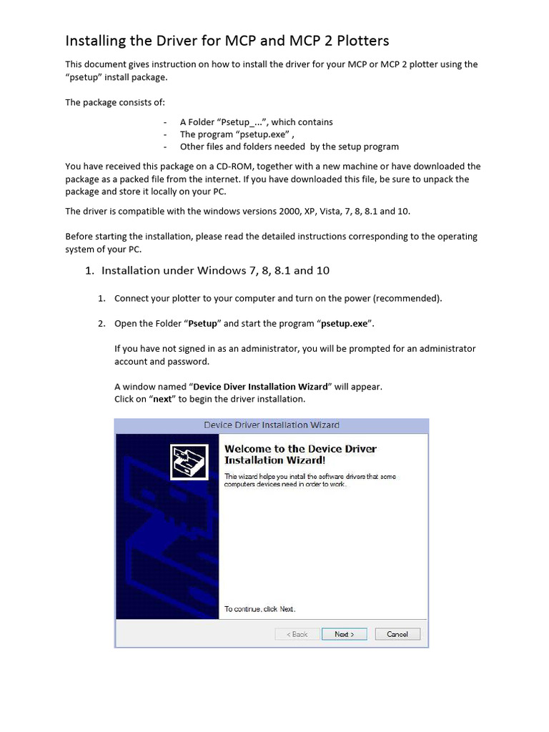Instructions For Installing The MCP or MCP 2 Plotter Driver | PDF | Installation (Computer ...