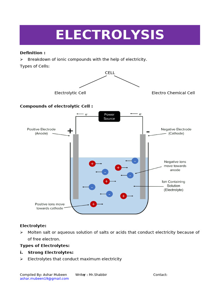 15. ELECTROLYSIS | PDF | Electrolyte | Electrode