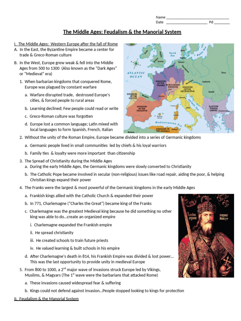 Middle - Ages Notetaking GUide | PDF | Middle Ages | Early Middle Ages