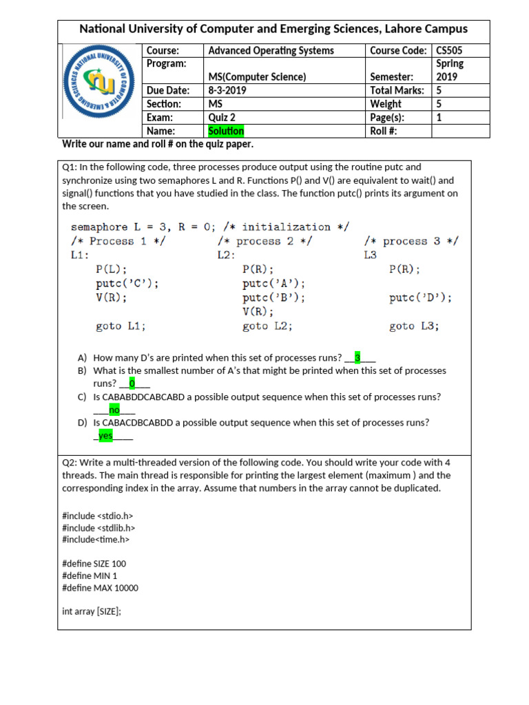 Quiz2 - Section D - Solution | PDF
