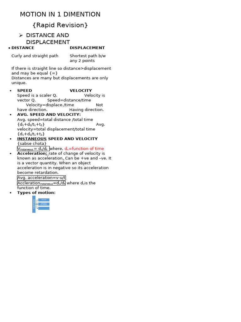 Motion in 1 Dimention | PDF