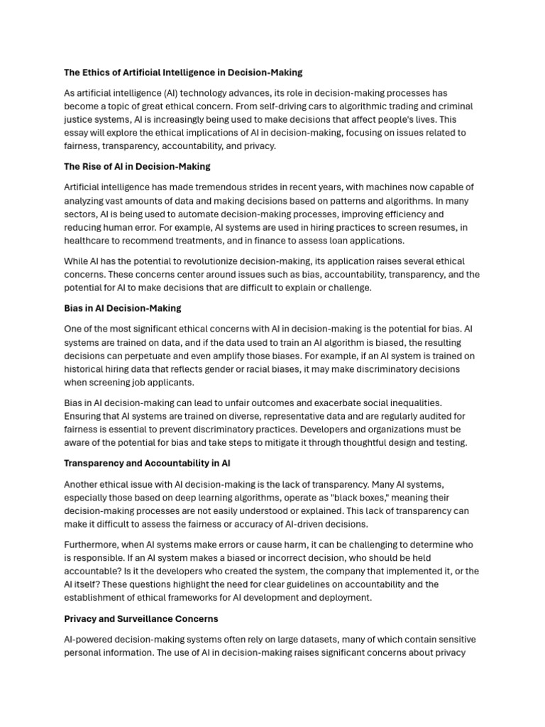 The Ethics of Artificial Intelligence in Decision-Making | PDF ...