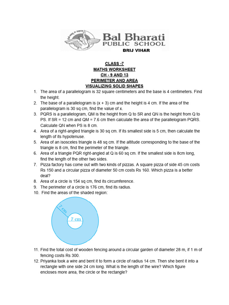 Perimeter and Area and Visualizing Solid Shapes 7TH | PDF | Area ...