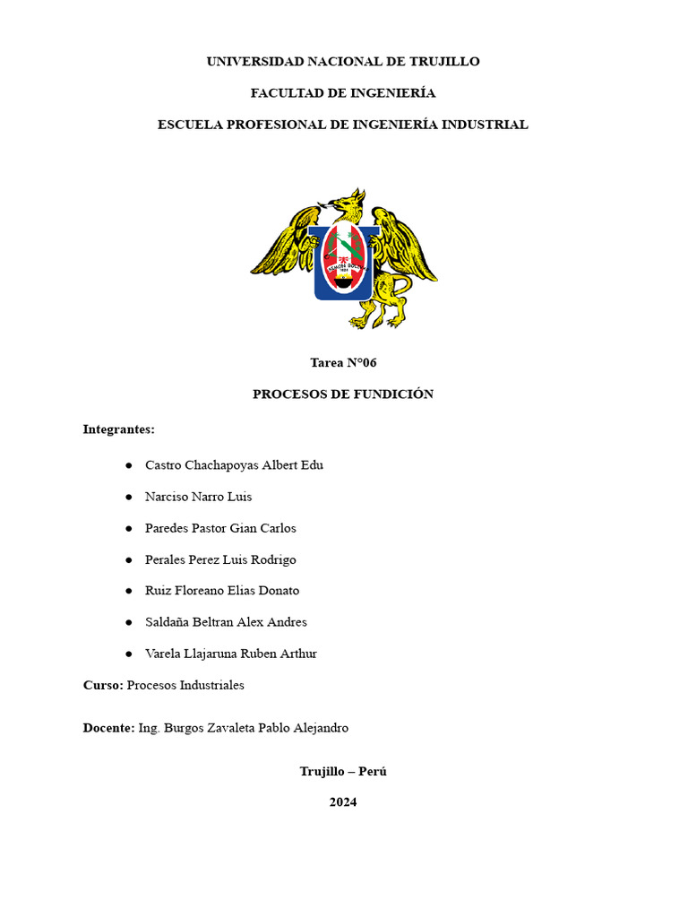 Tarea N°06 - Procesos de Fundición | PDF | Edad de Hierro | Metalurgia