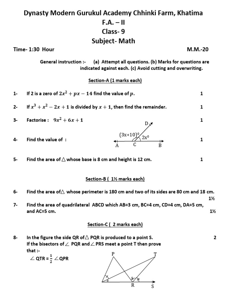 9 Math- paper | PDF | Euclidean Geometry | Elementary Mathematics