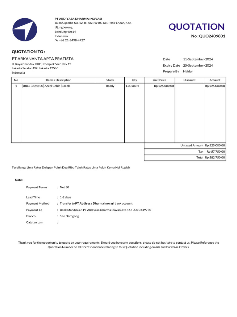 Quo2409801 Arka Accel Cable | PDF