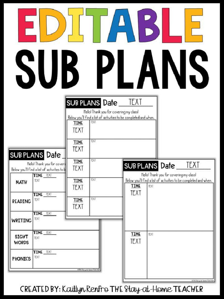 FREEEmergencySubPlanEDITABLELessonPlansTemplates 1 | PDF