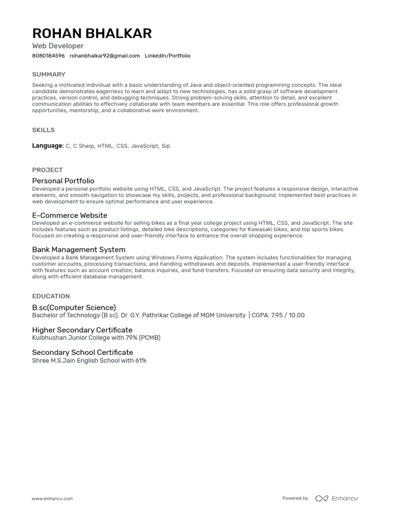 Rohan Bhalkar Resume | PDF