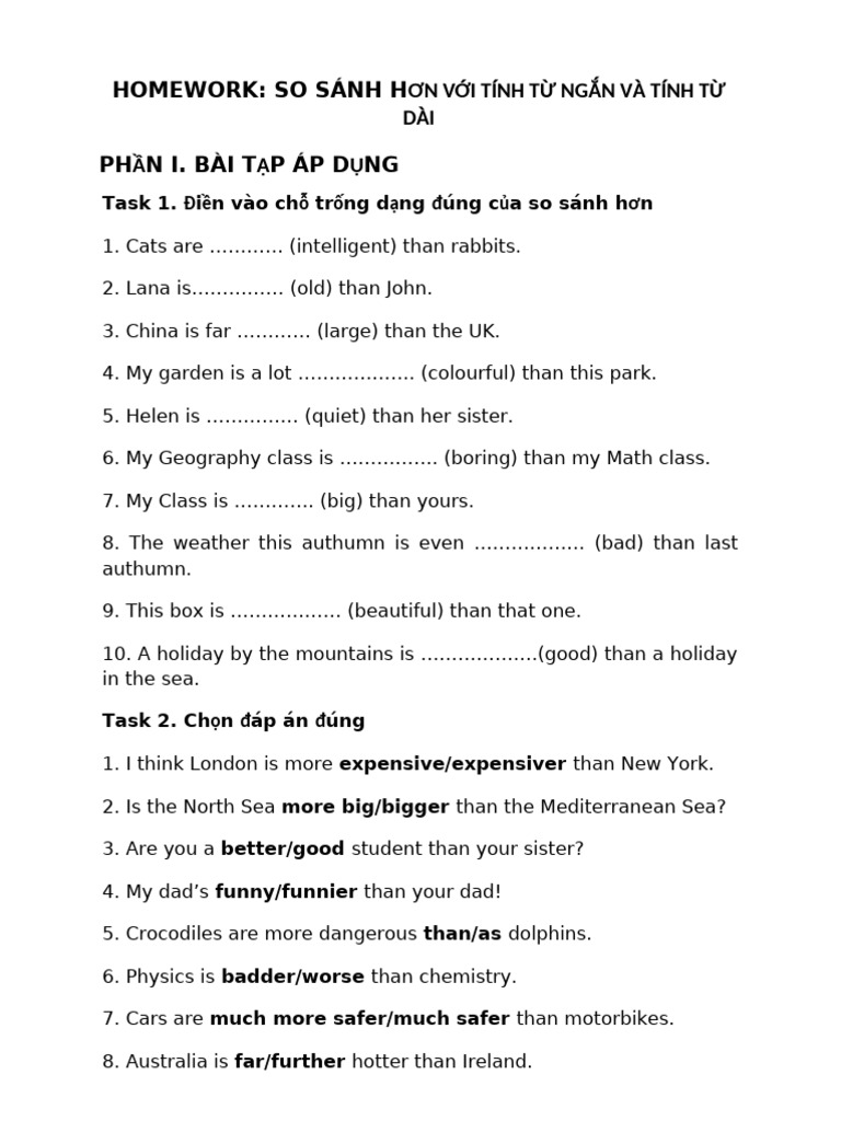 BT So Sánh Tính Từ Ngắn Dài | PDF | Transport