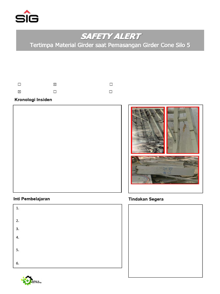 Safety Alert - Tertimpa Material Girder - 20 Agustus 2024 | PDF