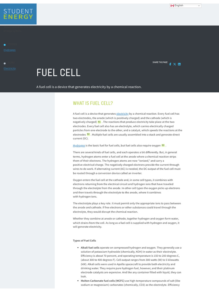 Fuel Cell - Conversions - Student Energy | PDF | Fuel Cell | Electrolyte