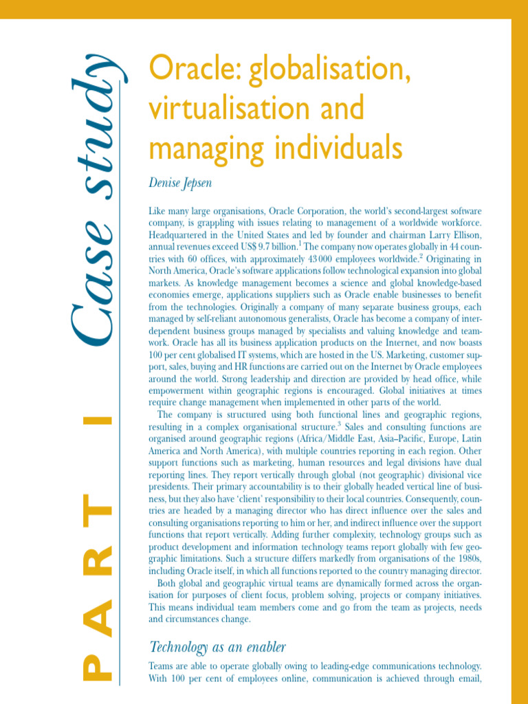 Case Study No. 2 - Oracle - Globalisation, Virtualisation and Managing Individuals | PDF ...