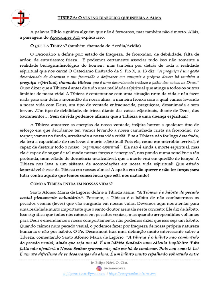 Tibieza: A Doença Espiritual da Alma | PDF | Rosário | Eucaristia