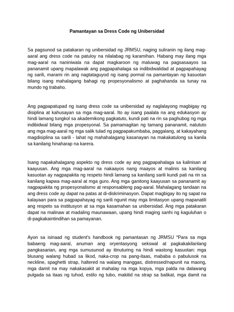 Pamantayan Sa Dress Code NG Unibersidad | PDF