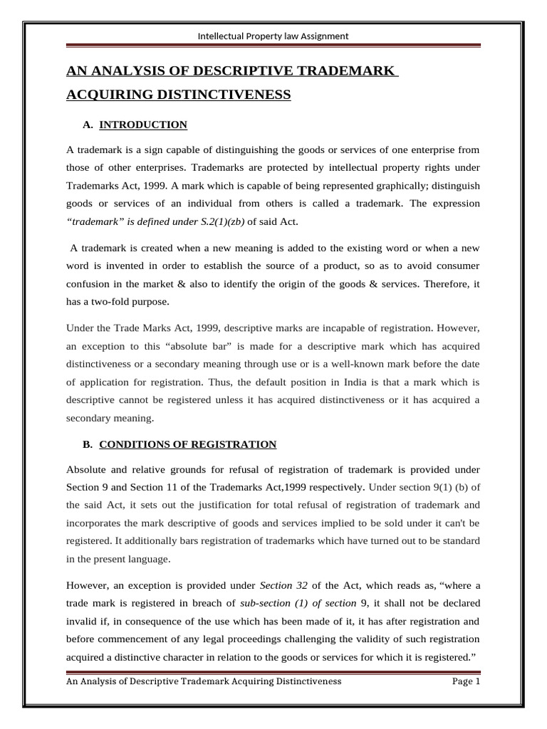 Ipr Assignment | PDF | Trademark Distinctiveness | Trademark