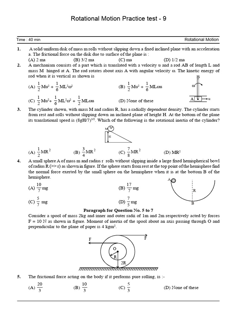 Rotational Motion Practice Test - 9 | PDF | Sphere | Rotation