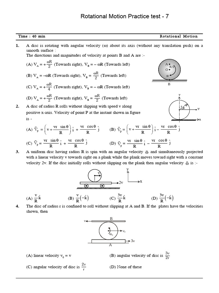 Rotational Motion Practice Test - 7 | PDF | Rotation | Velocity