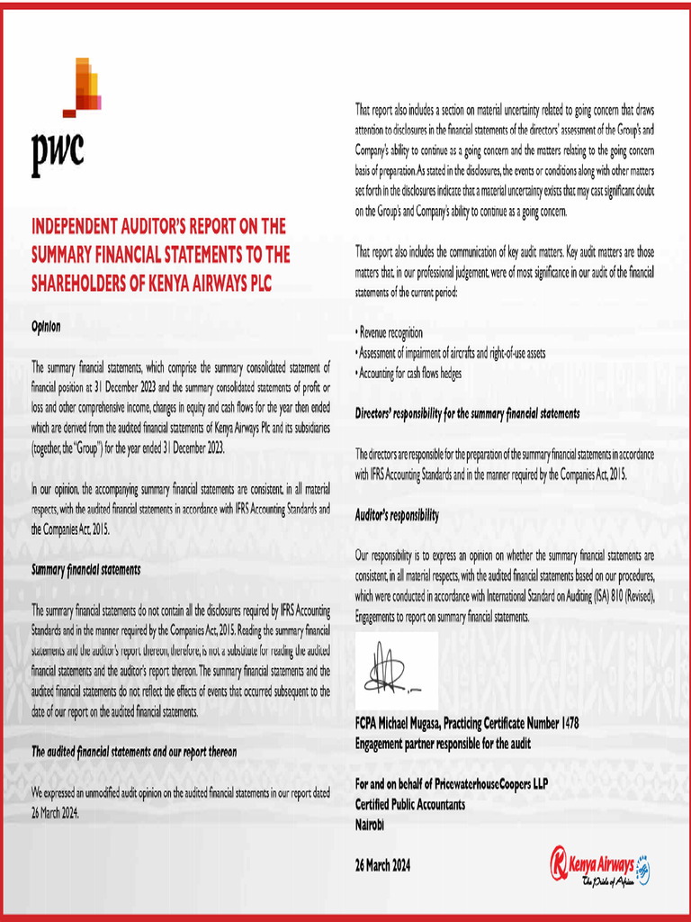 Auditors Report On The Summary Financial Statements | PDF