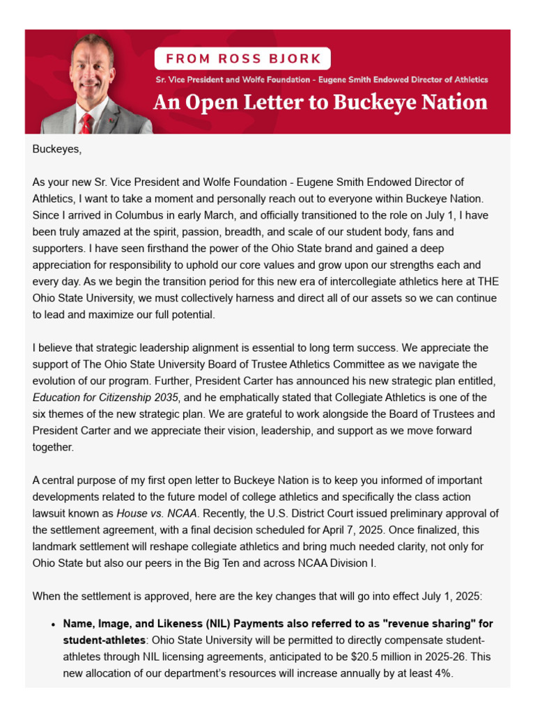 An Open Letter To Buckeye Nation - Email Final | PDF | Ohio State Buckeyes