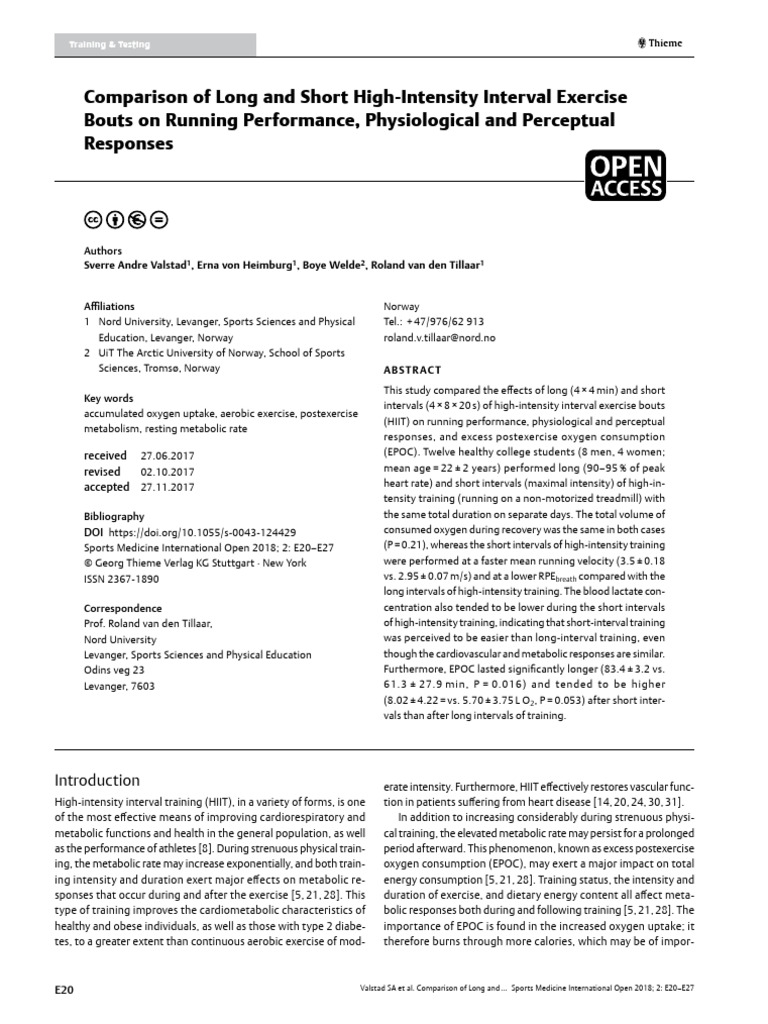 Comparison of Long and Short High-Intensity Interval Exercise | PDF | High Intensity Interval ...