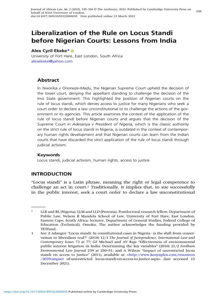 Liberalization of The Rule On Locus Standi Before Nigerian Courts ...