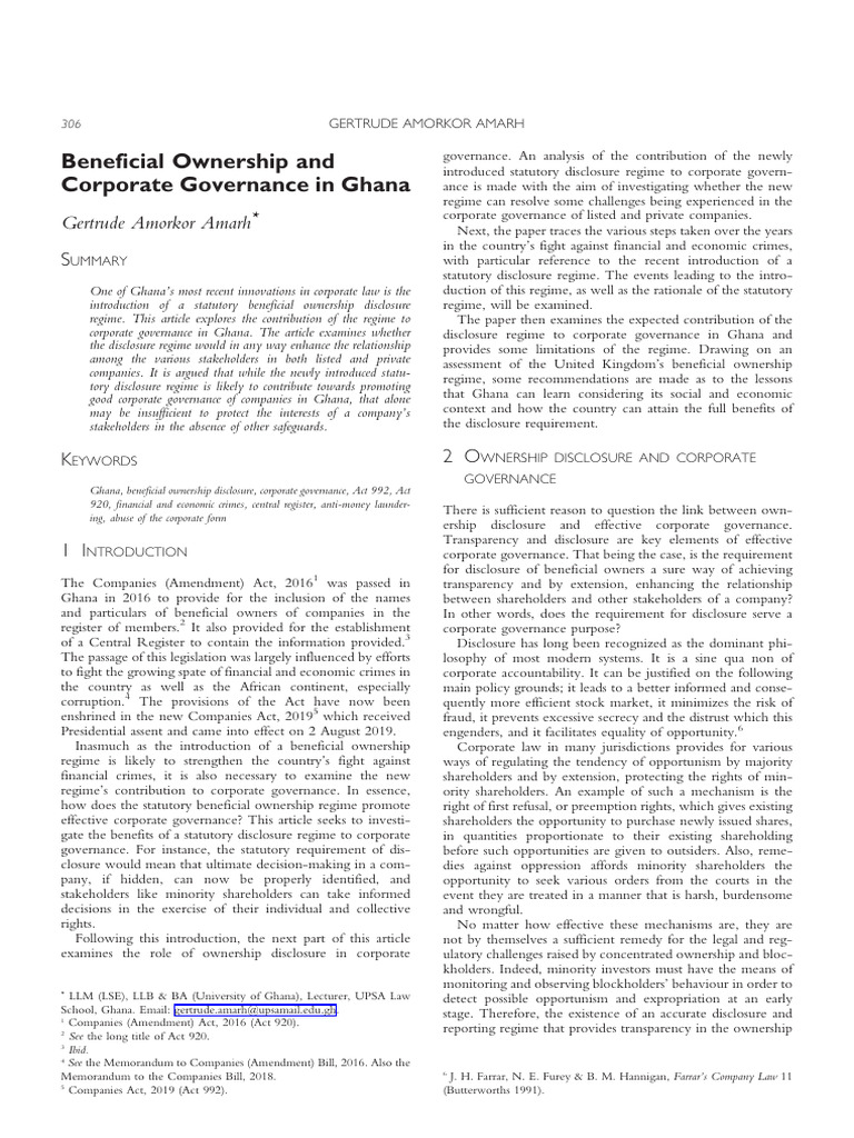 Beneficial Ownership Article (G.a. Amarh) | PDF | Corporate Governance | Governance