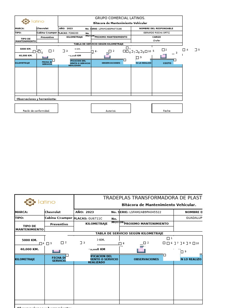 2FORMATO OK Bitacora Mantenimiento Vehicular | PDF | Vehículo de motor | Vehículos