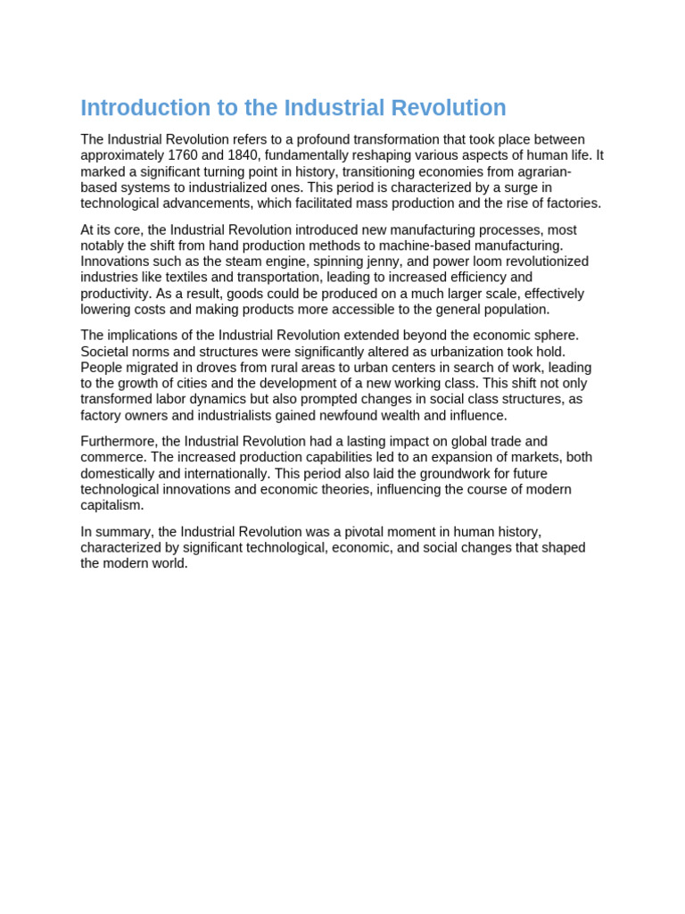 Overview of the Industrial Revolution | PDF | Politics