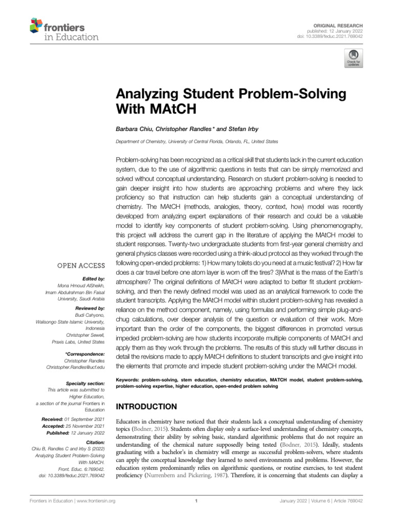 Analyzing Student ProblemSolving With MAtCH - 2022 - Frontiers Media SA | PDF | Analogy | Knowledge
