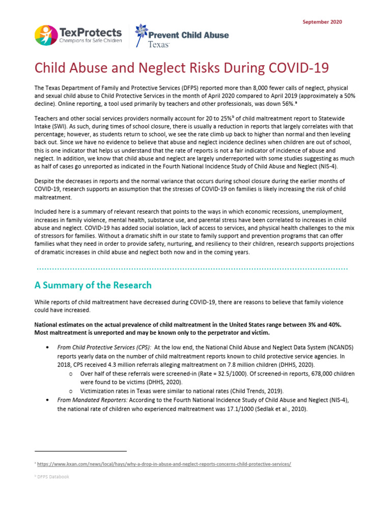 Child Abuse and Neglect Risk During Covid-19 | PDF | Child Abuse ...