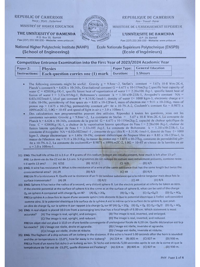 NAHPI - Physics 2023 | PDF