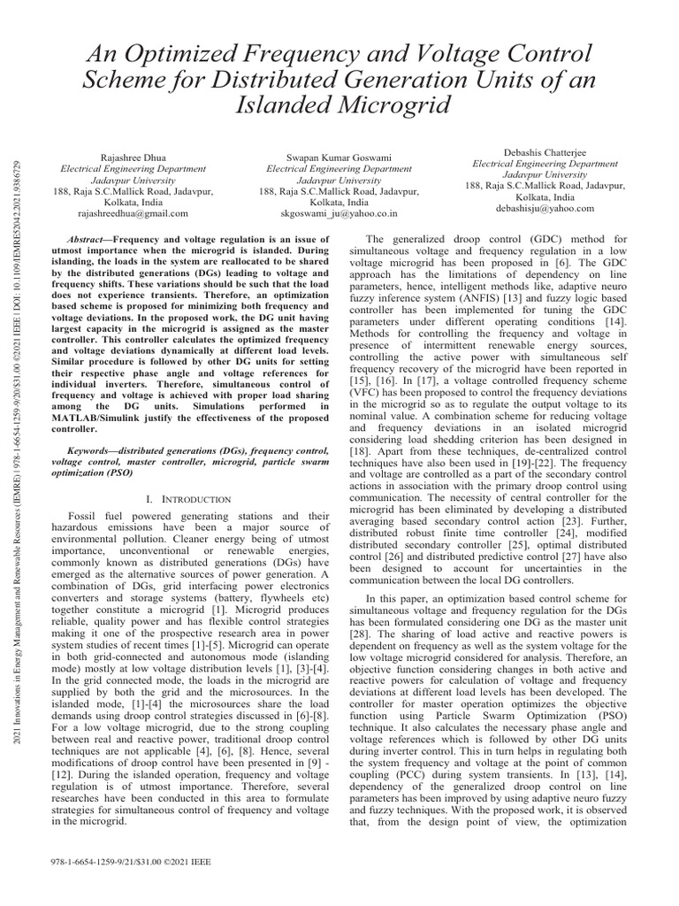 An Optimized Frequency and Voltage Control Scheme For Distributed Generation Units of An ...