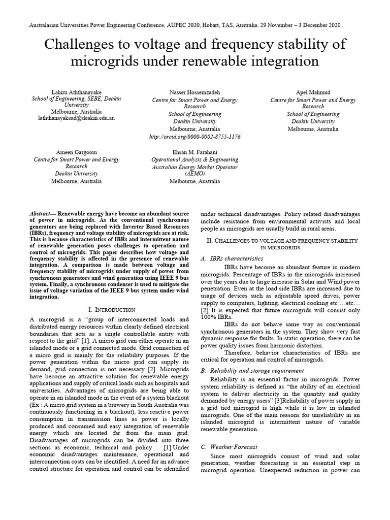 Challenges To Voltage and Frequency Stability of Microgrids Under Renewable Integration | PDF ...