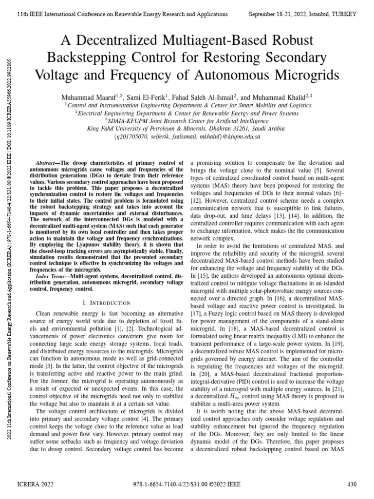 A Decentralized Multiagent Based Robust Backstepping Control For Restoring Secondary Voltage and ...
