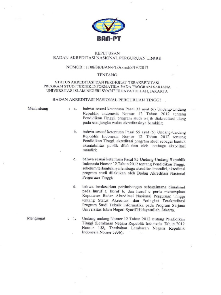 SK-Akreditasi-BANPT-Prodi-Teknik-Informatika-18-April-2017-18-April-2022 (1) - Compressed | PDF