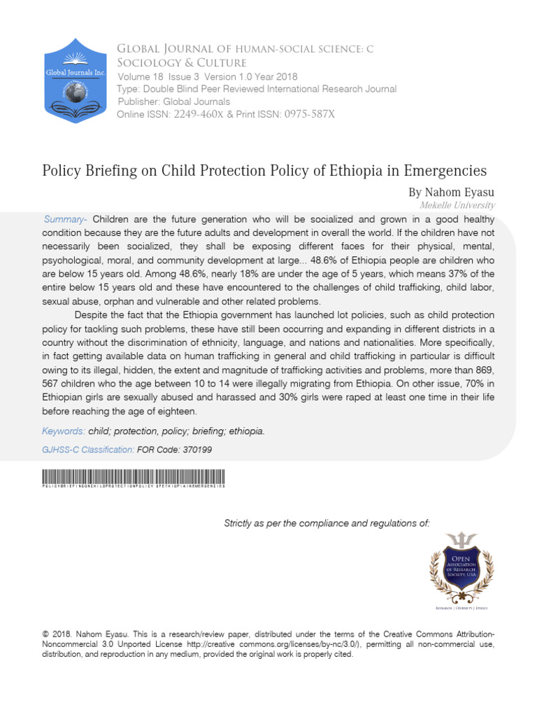 Ethiopia's Child Protection Policy Review | PDF | Human Trafficking ...