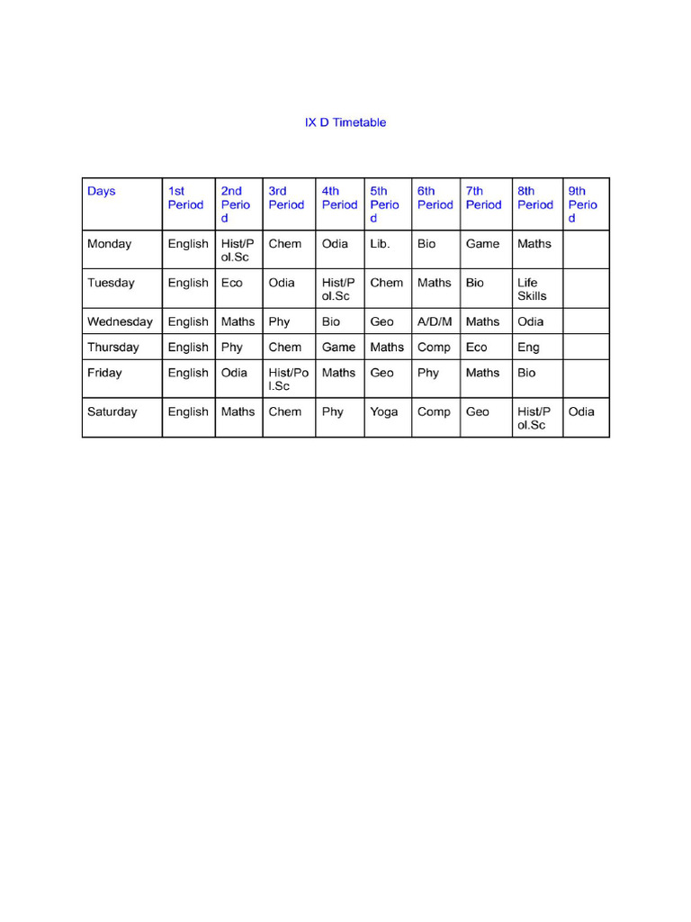 IX D Timetable | PDF