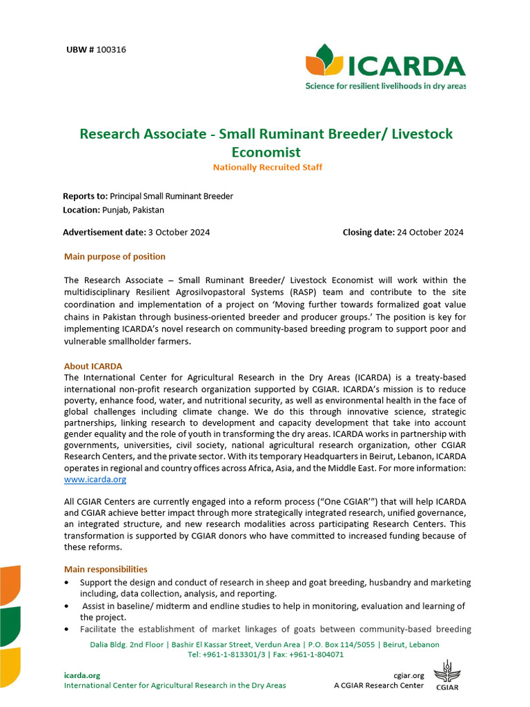 VA - Research Associate - Small Ruminant Breeder | PDF | Business ...
