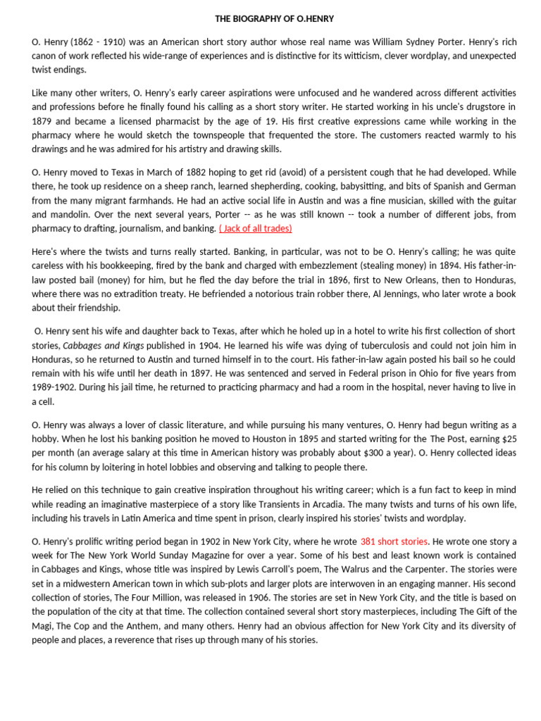 Biography of O. Henry | PDF | O. Henry