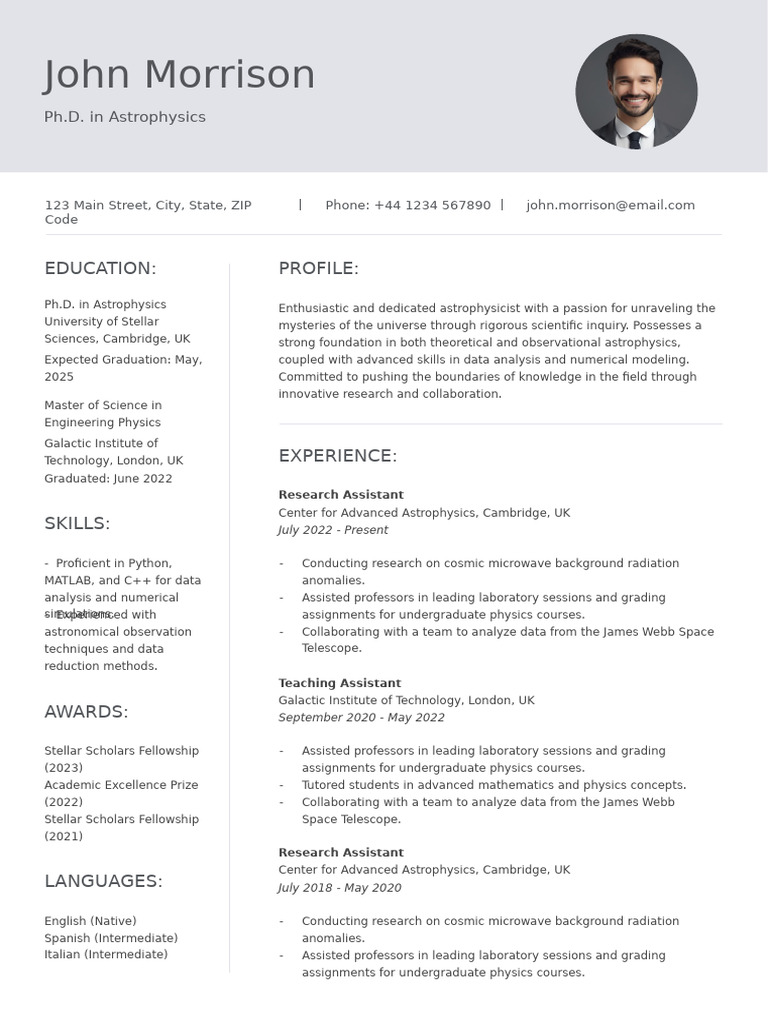 Simple Grey Resume 13894 | PDF | Astrophysics | Physics