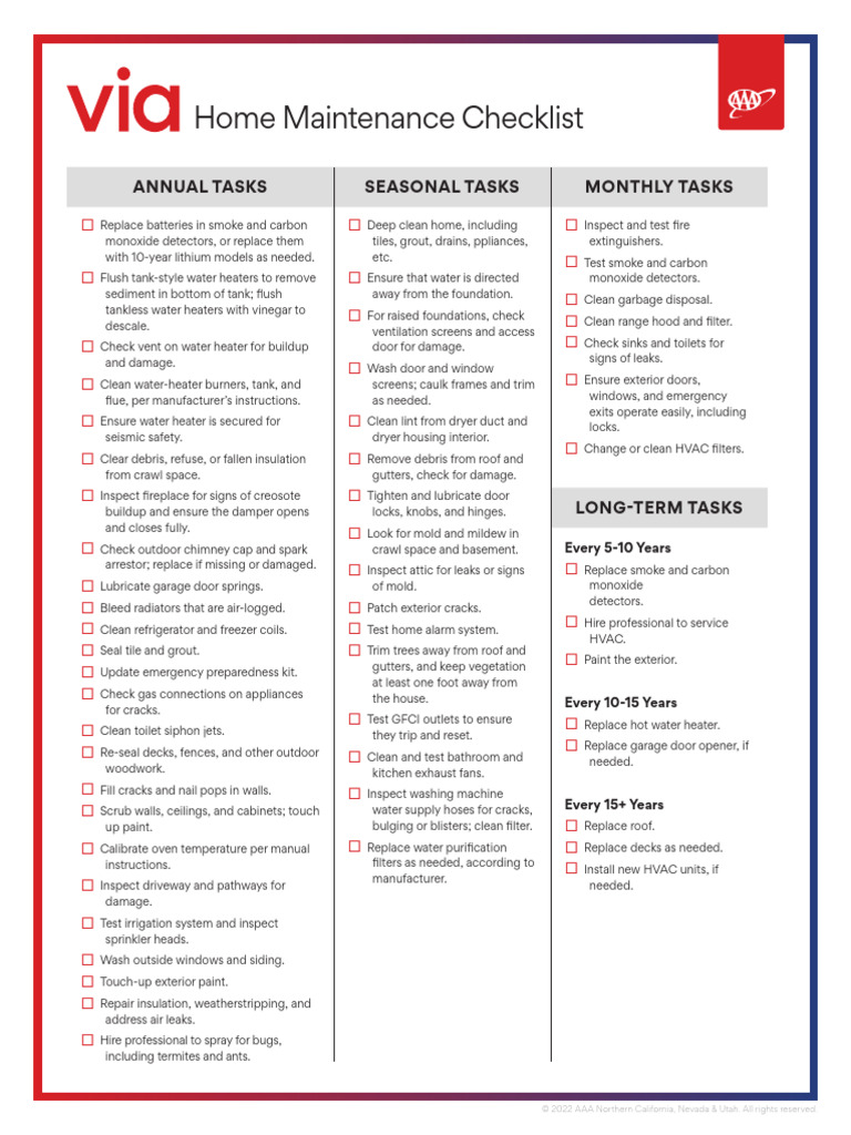 Via Home Maintenance Checklist | PDF | Water Heating | Basement