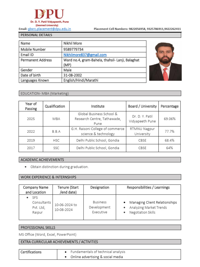 Nikhil CV Update | PDF | Career & Growth