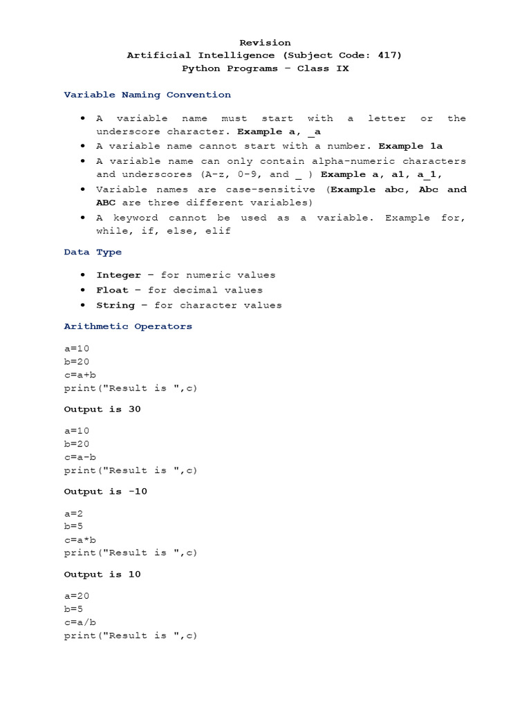 Revision 1 - Python Class 9 | PDF | Area | Fahrenheit