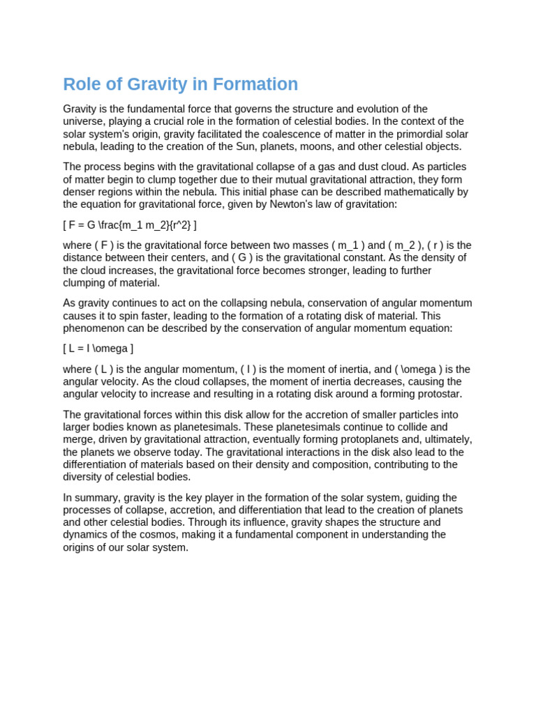 Role of Gravity in Formation | PDF | Social Science | Technology ...