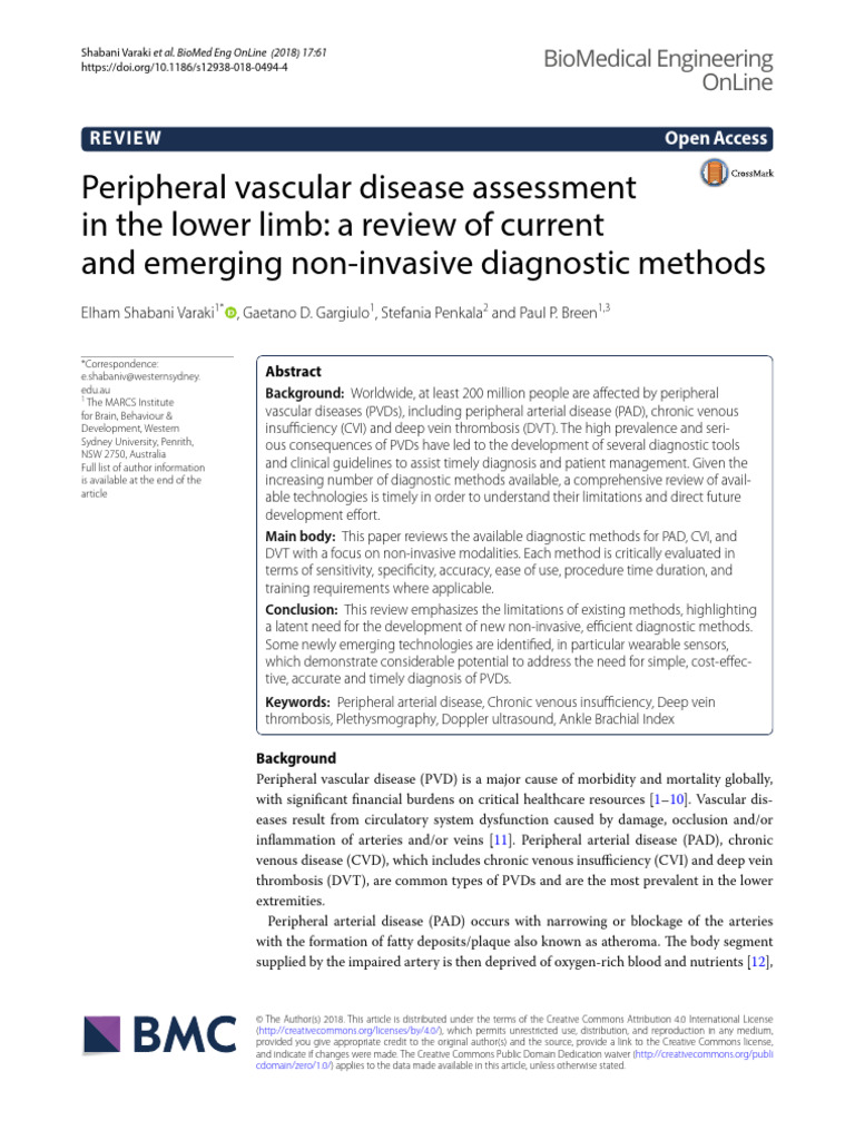 Peripheral Vascular Disease Assessment in The Lower Limb - A Review of ...