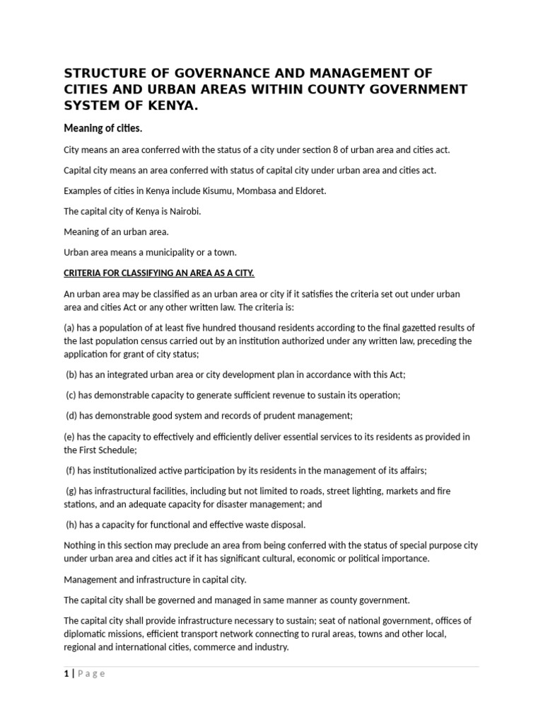 Structure of Governance and Management of Cities and Urban Areas Within ...