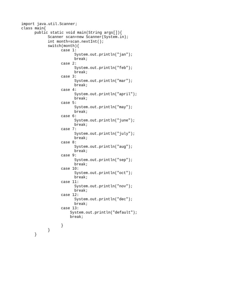 Java Month Switch Case Example | PDF